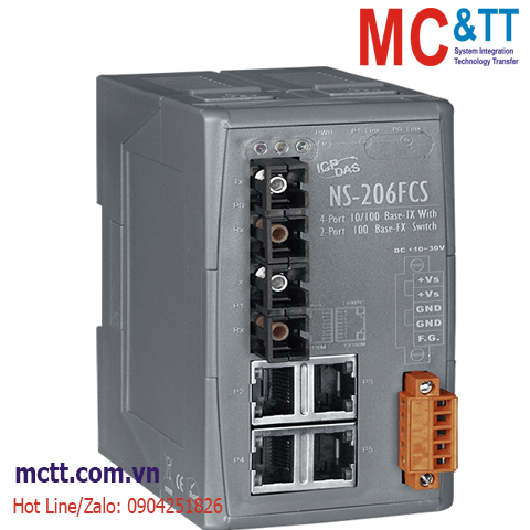 Switch công nghiệp 4 cổng Ethernet + 2 cổng Quang (Dual Fiber, Single Mode, SC, 15KM) ICP DAS NS ...