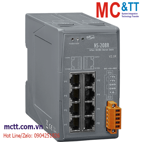 Switch công nghiệp 8 cổng Ethernet ICP DAS NS-208R CR | MC&TT Co., Ltd