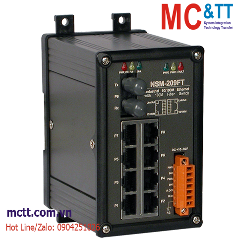 Switch công nghiệp 8 cổng Ethernet + 1 cổng Quang (Dual Fiber, Multi Mode, ST, 2KM) ICP DAS NSM ...