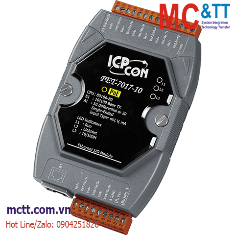 Module PoE Ethernet Modbus TCP 10/20 kênh AI ICP DAS PET-7017-10 CR | MC&TT Co., Ltd