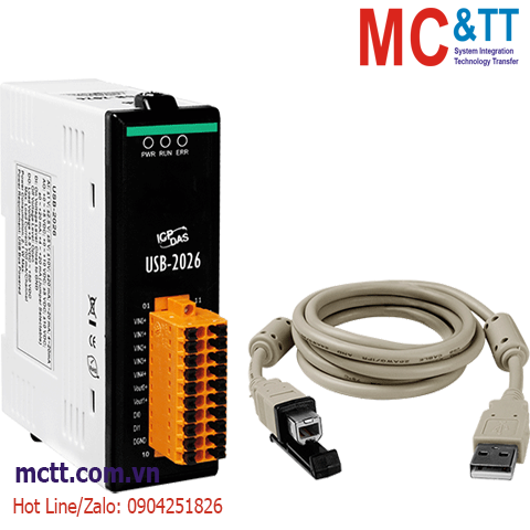 Module USB 5 kênh AI + 2 kênh AO + 2 kênh DI + 2 kênh DO ICP DAS USB-2026 CR | MC&TT Co., Ltd