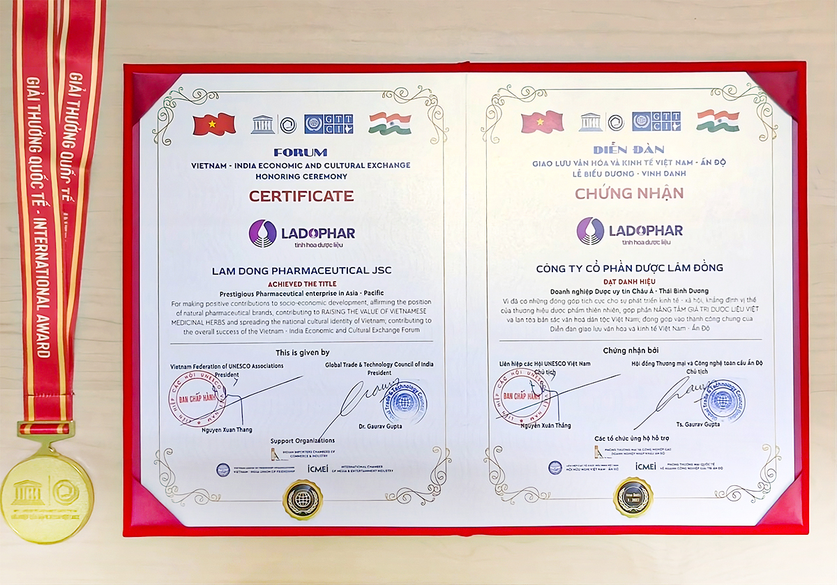 CÔNG TY CỔ PHẦN DƯỢC LÂM ĐỒNG (LADOPHAR) – ĐẠT GIẢI THƯỞNG QUỐC TẾ “DO