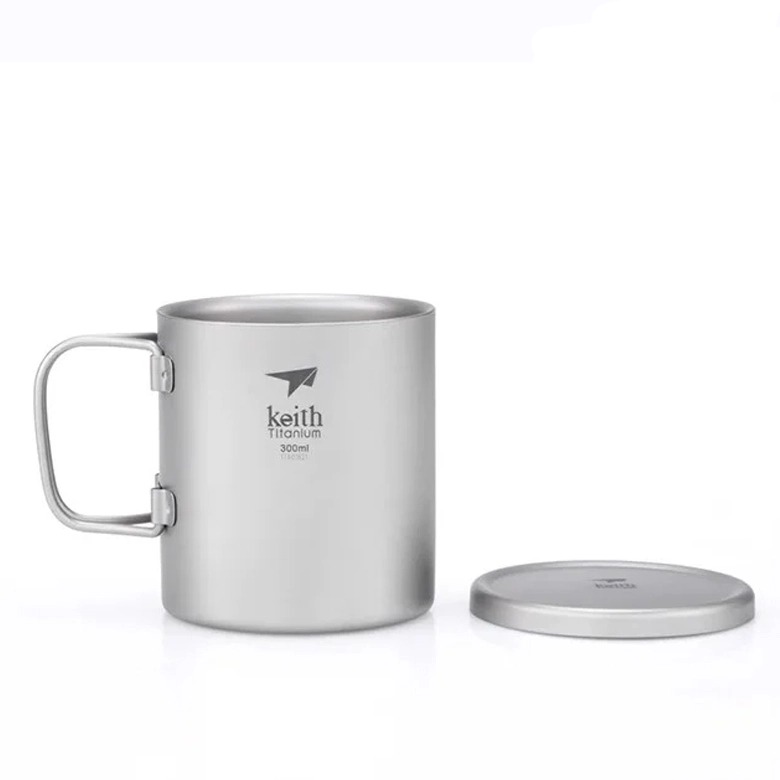 Ca Keith Double-Wall Titanium Mug with Folding Handle and Lid 300ml | Công Ty TNHH ProCamping