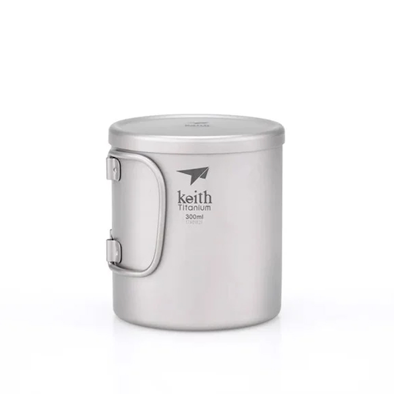 Ca Keith Double-Wall Titanium Mug with Folding Handle and Lid 300ml ...