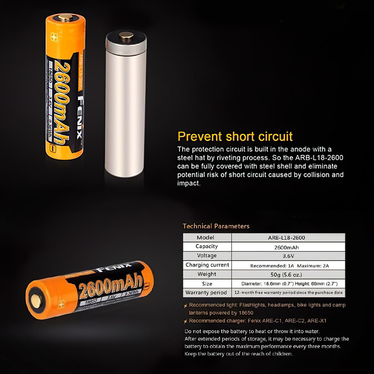 Pin sạc FENIX 18650 dung lượng 2600 mAh ARB-L18-2600 | Công Ty TNHH ...