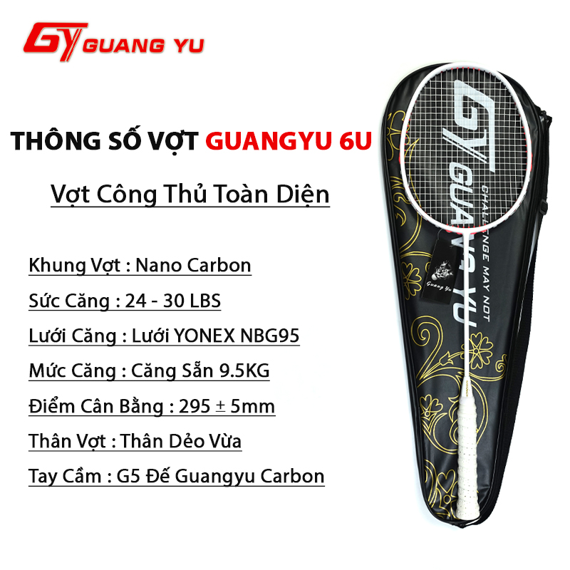 Vợt Cầu Lông Guangyu 6U Khung Carbon Siêu Nhẹ Thân Dẻo Trợ Lực Đánh ...