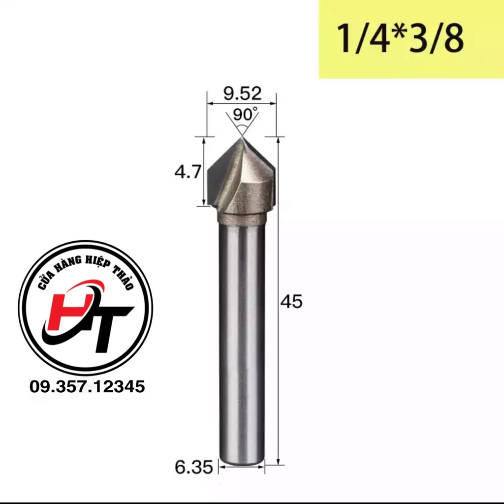 Mũi phay gỗ alu chữ V CNC vát 90 độ không bi Tideway cao cấp 0301 MSV-90-TW Kim khí Hiệp Thảo