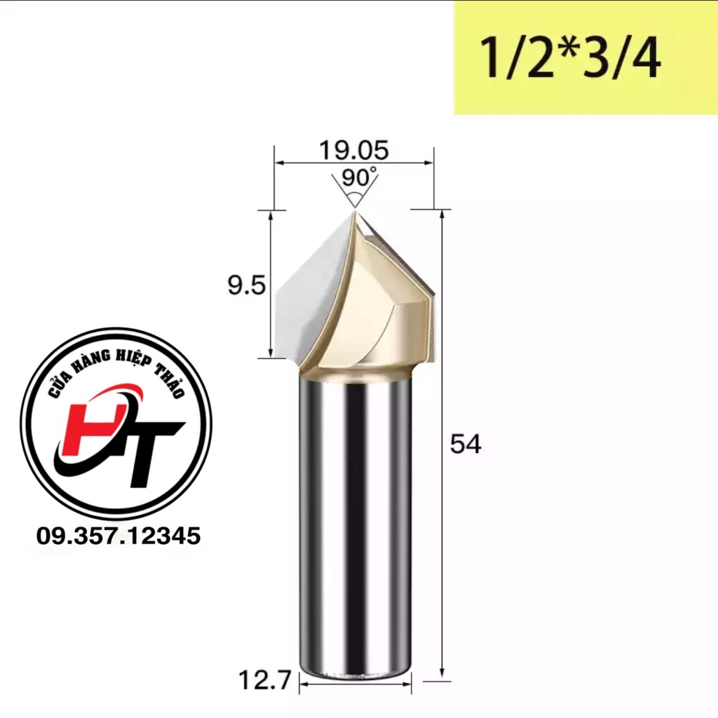 Mũi phay gỗ alu chữ V CNC vát 90 độ không bi Tideway cao cấp 0301 MSV-90-TW Kim khí Hiệp Thảo