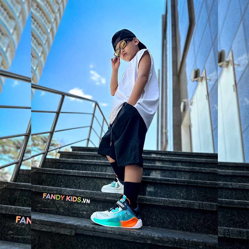 Giày bóng rổ trẻ em Fandy Kids Basketball Eva quai dán Xanh F7970