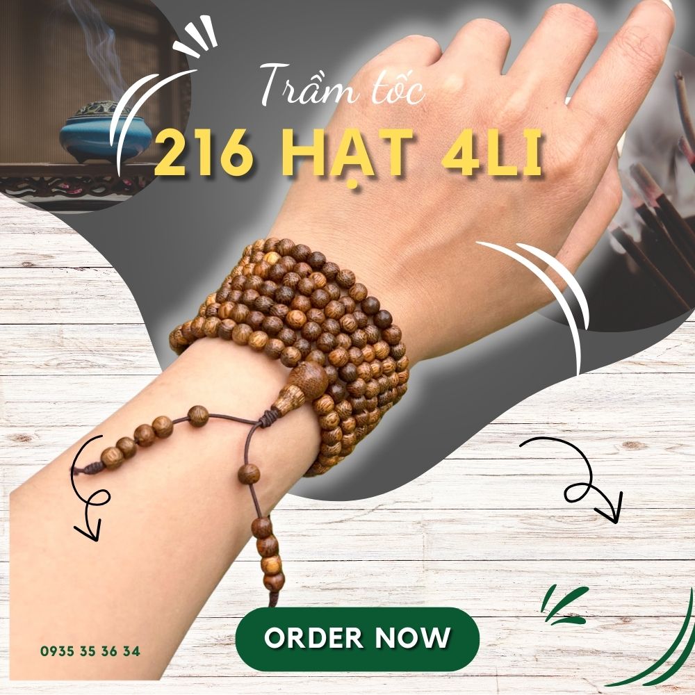 Vòng Tay Trầm Hương 216 hạt 4li tốc kiến vườn Chuẩn Trầm