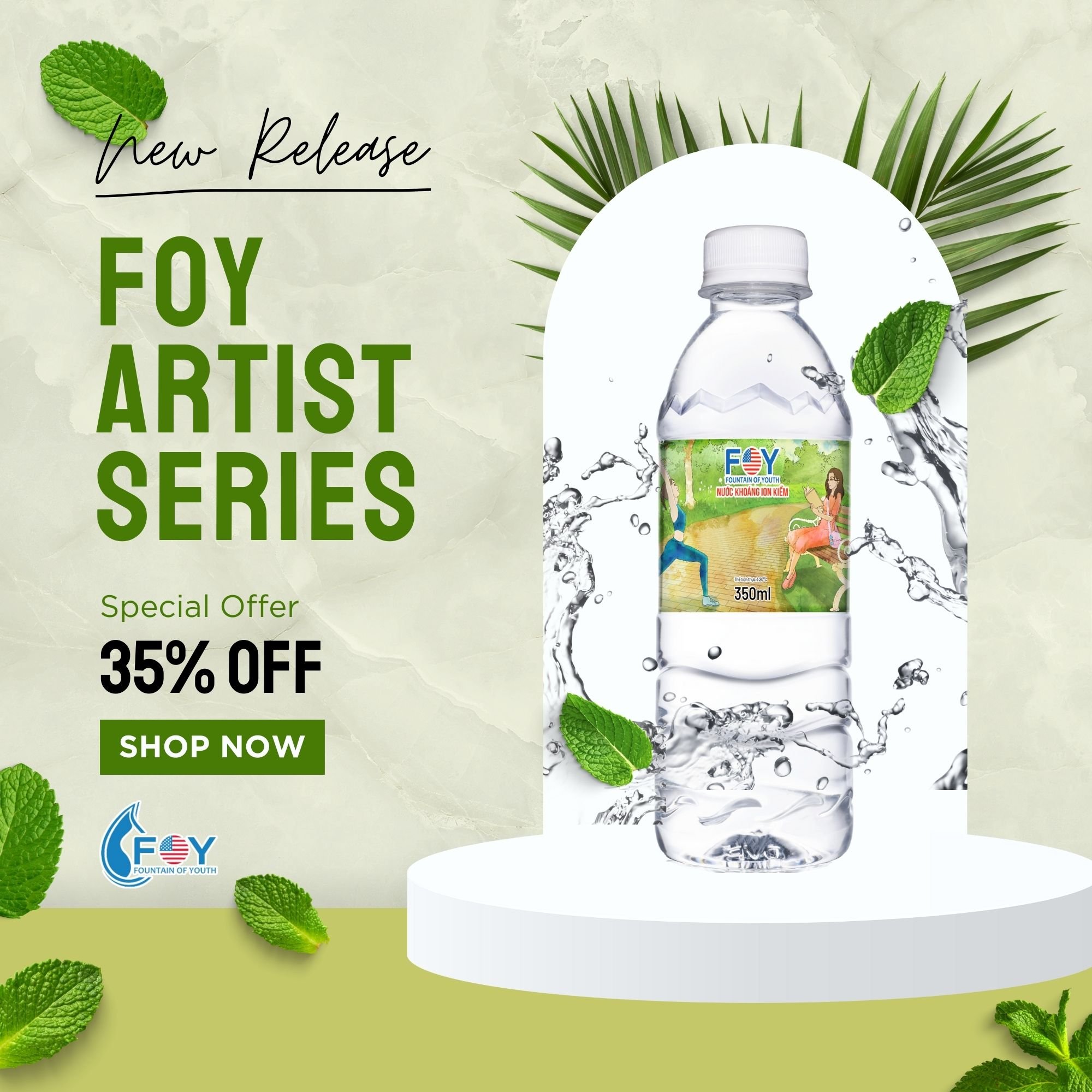 Nước khoáng ion kiềm 350ml FOY Artist Series 2024 (Thùng 24 chai)