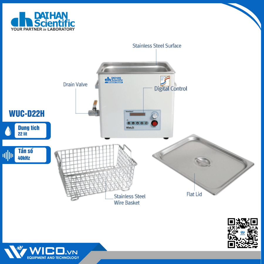 Bể Rửa Siêu Âm Daihan Hàn Quốc WUC-D22H | 22 Lít - Kiểu Hiện Số | Wico Việt Nam