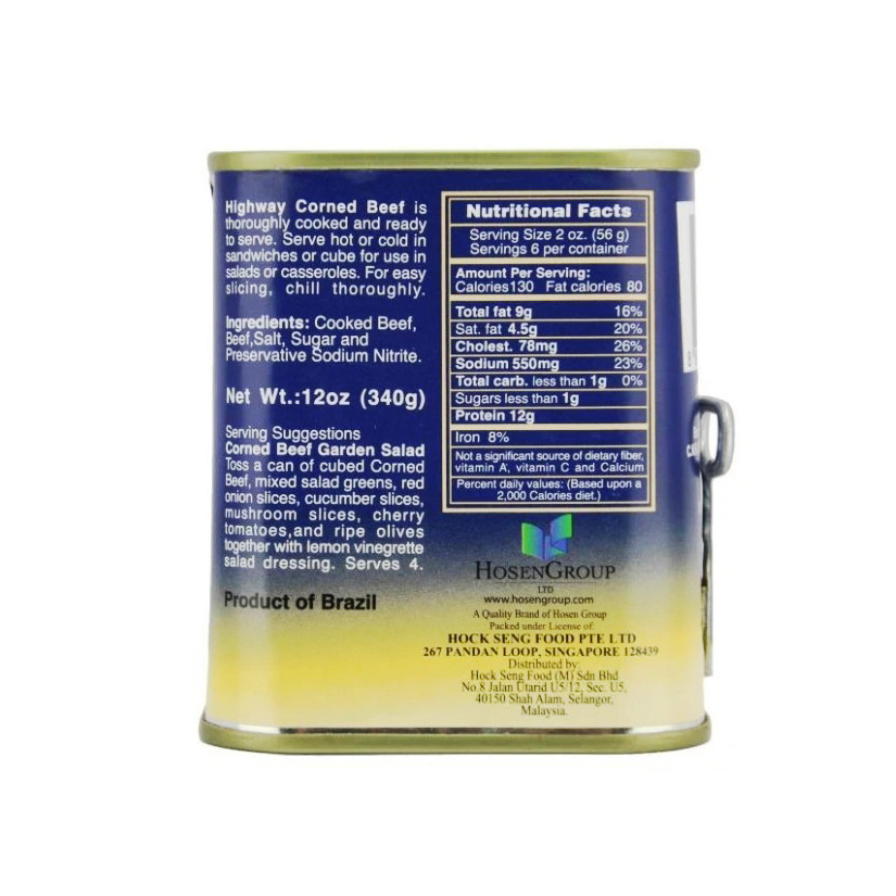 Thịt Bắp Bò Hầm Đóng Hộp Highway Corned Beef, Hộp 340g (12 Oz.)