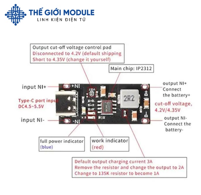 Mạch sạc nhanh Pin Lithium IP2312 3A Type-C | Thế Giới Module