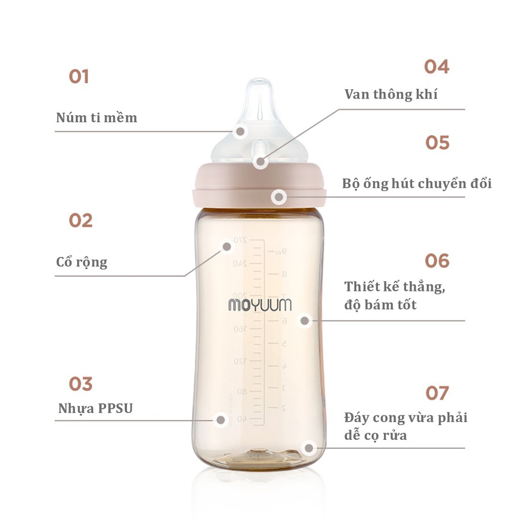 Bình sữa Moyuum Hàn Quốc 270ml Trơn - Chính hãng Mon & Kids - Thế giới Mẹ và Bé
