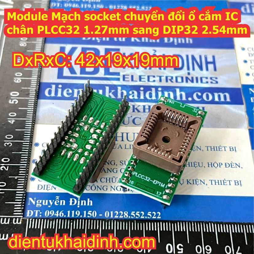 Module Mạch socket chuyển đổi ổ cắm IC chân PLCC32 1.27mm sang DIP32 2 ...