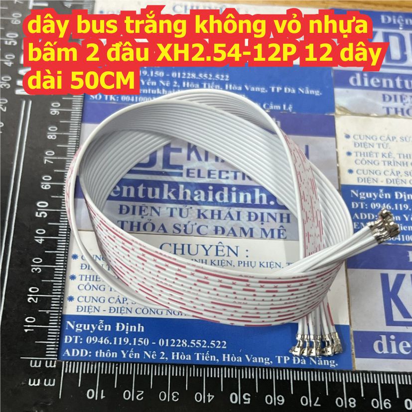 Tấm Dây bus trắng không vỏ nhựa, bấm 2 đầu XH2.54 2.54mm 12P 12 dây dài 10cm 50cm kde0448