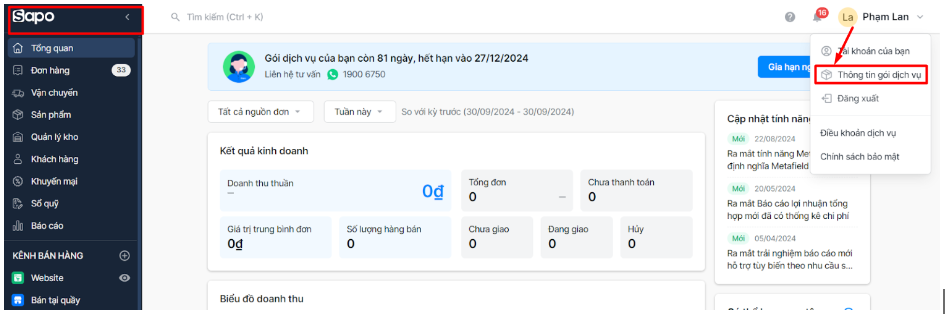 Hướng dẫn thanh toán online trên Sapo