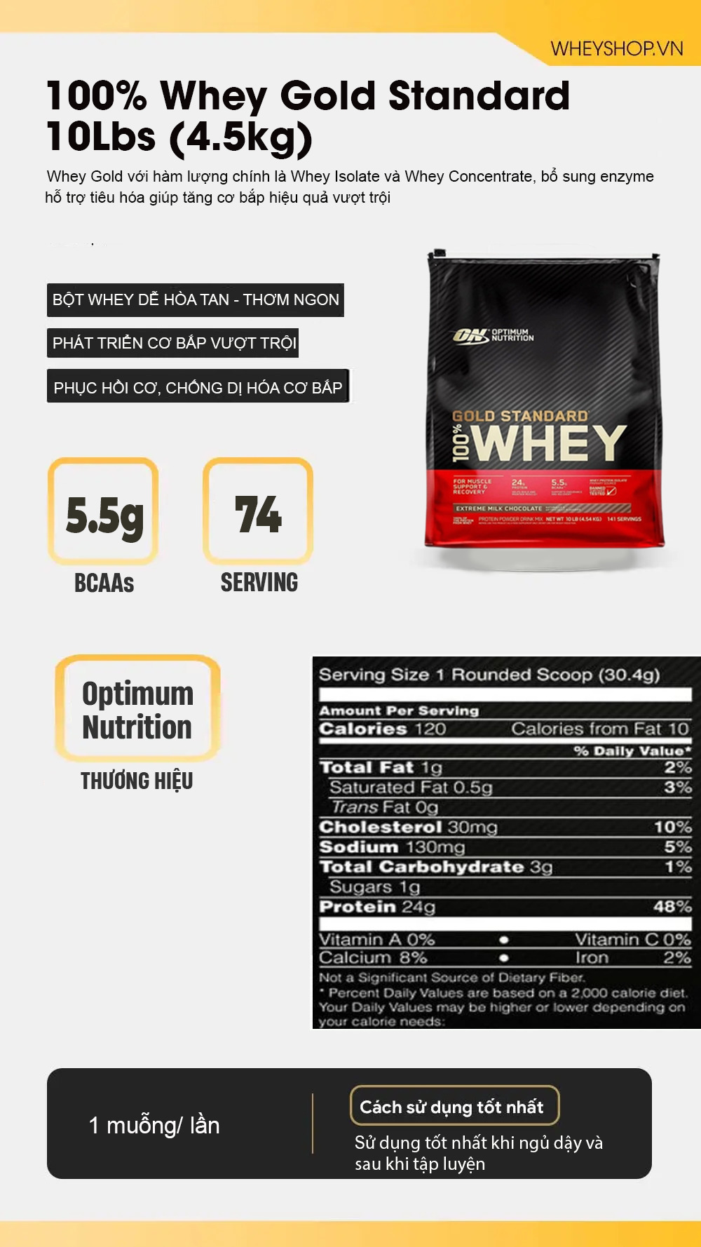 Whey Gold Standard 10Lbs (4.54kg) | Giá Tốt Kèm Quà Tặng