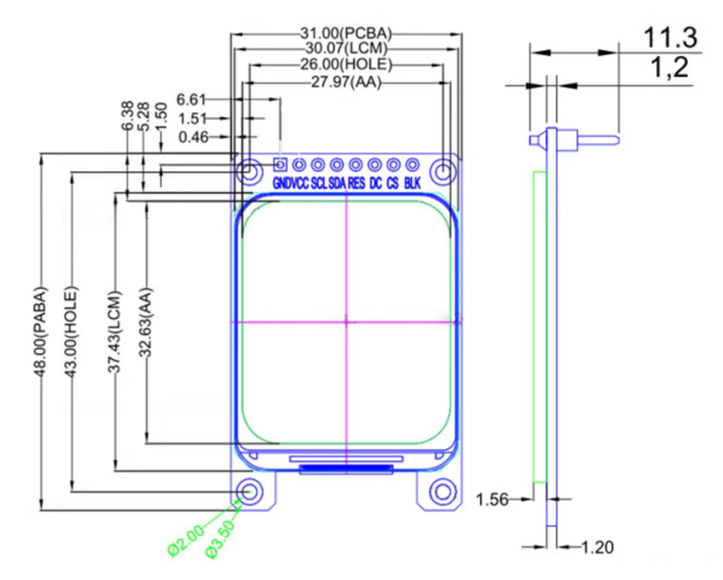 Màn hình LCD TFT IPS 1.69 Inch Rounded Corners ST7789V2 SPI Interface