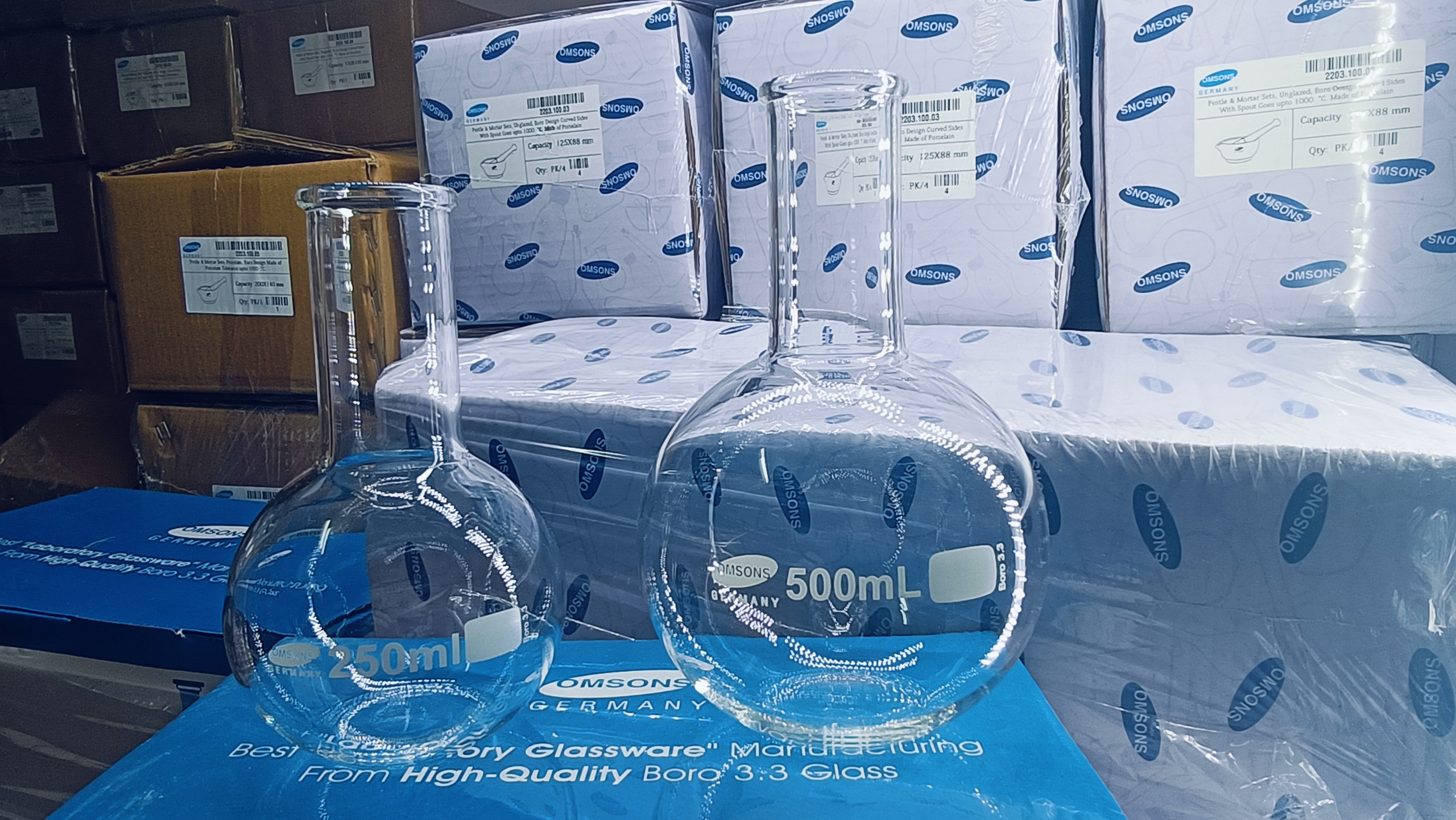 Bình cầu đáy bằng 500ml, Hãng OMSONS GERMANY