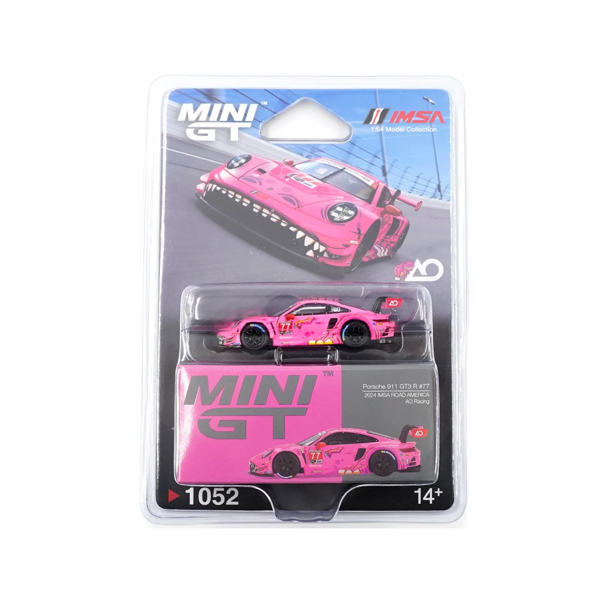 Mini GT CARD version MGT01052 Porsche 911 GT3 R #77 AO Racing 2024 IMSA ...