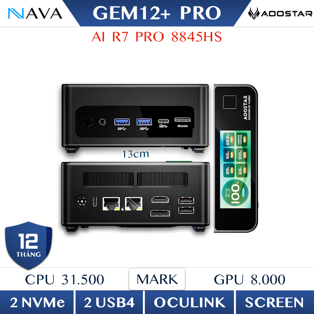 [Like New] Mini PC AOOSTAR GEM 12+ PRO R7 Pro 8845HS - AMD READEON 780M ...