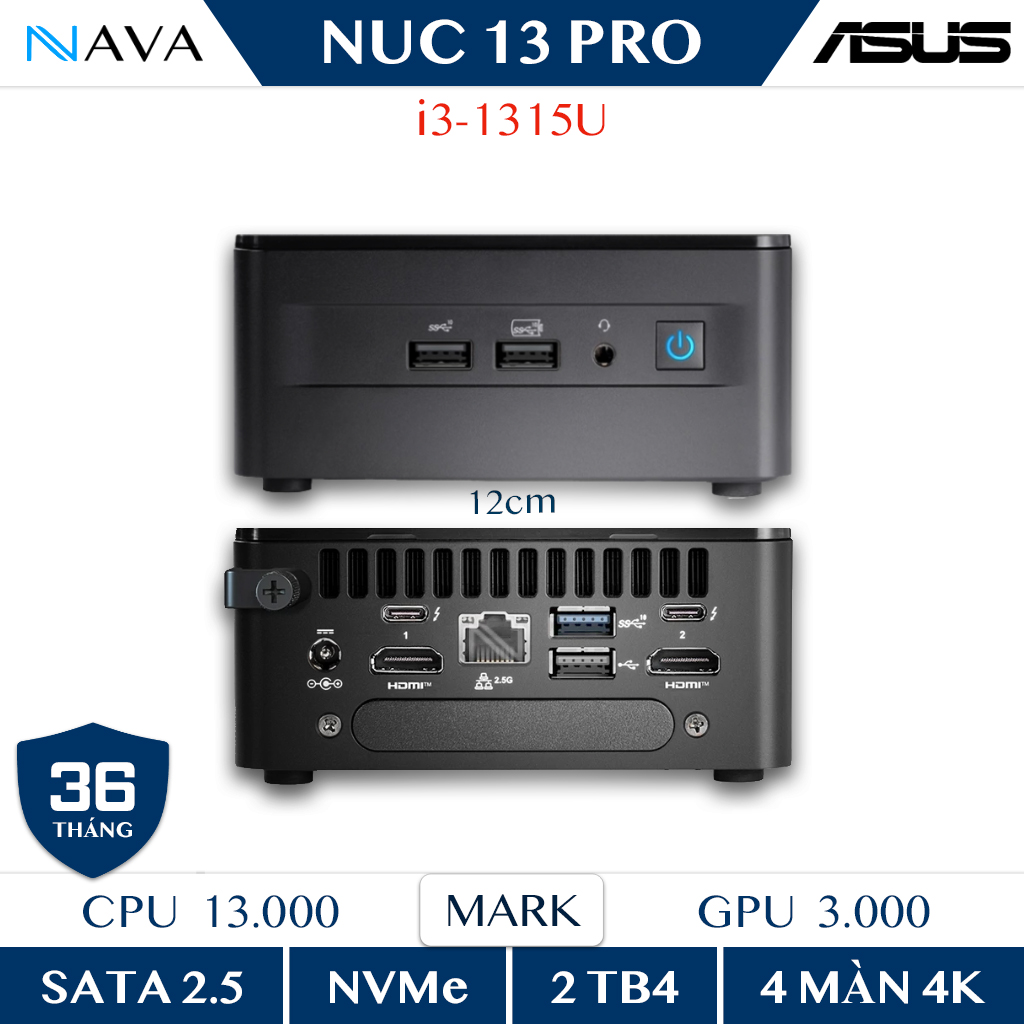 Mini PC ASUS NUC 13 Pro RNUC13ANHI300001I ( Core i3-1315U | DDR4 tối đa 3200 | Iris Xe | NVMe ...