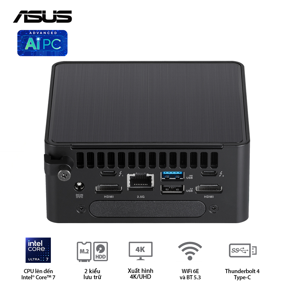 ASUS NUC 14 PRO RNUC14RVHI300001I (Core 3-100U | 2xNVMe, SATA | 2x HDMI 2.1 | 2x DP 1.4a | VESA ...