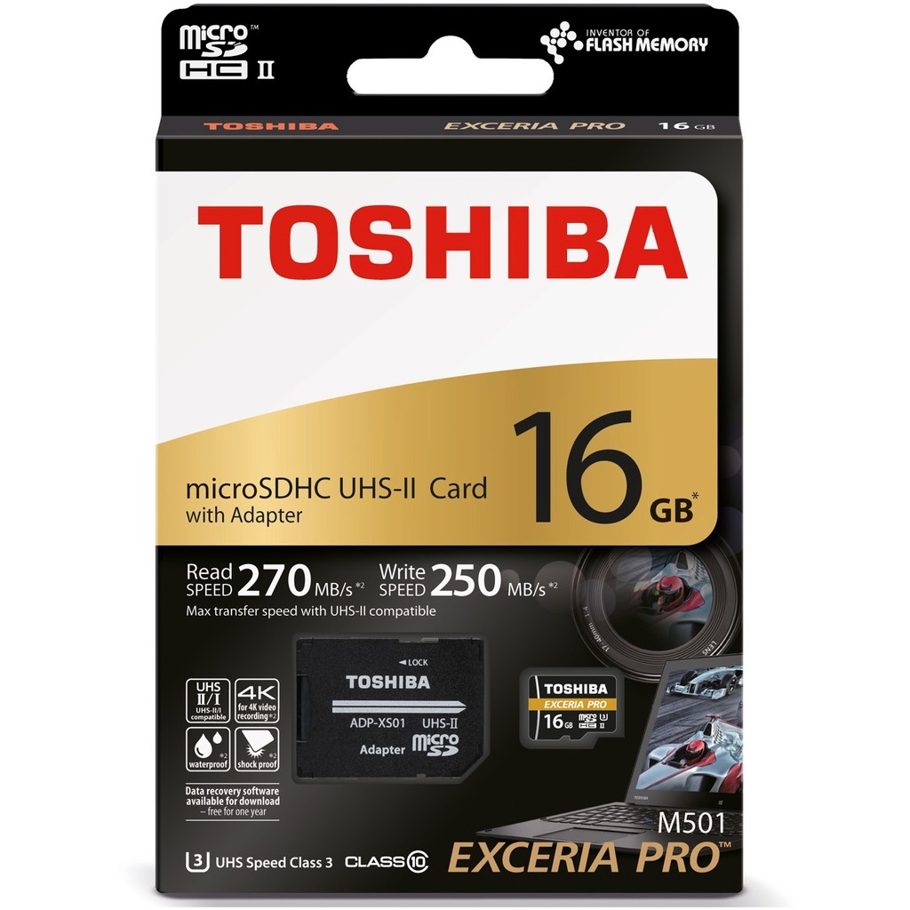 Thẻ nhớ MicroSDHC Toshiba Exceria Pro M501 16GB UHS-II U3 4K - tốc độ đọc 270MB/s ghi 250MB/s ...