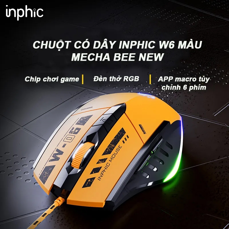 Chuột gaming cao cấp 6D INPHIC W6 DPI 12800 kiểu dáng siêu xe cực chất ...