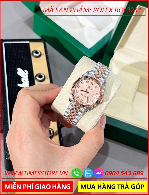 Wow Đẹp quá ️Đồng Hồ Nữ Rolex F1 Mặt Hồng Niềng Khía