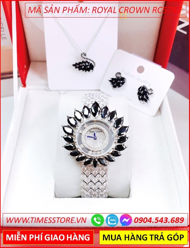 Wow Đẹp quá ️Đồng hồ Nữ Royal Crown Bông Hoa Tuyết Đen