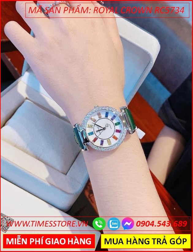 Wow Đẹp quá ️Đồng hồ Nữ Royal Crown Dây Da Xanh