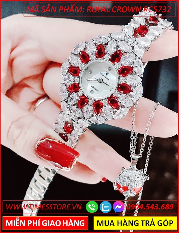 Wow Đẹp quá ️Set Đồng hồ Nữ Royal Crown Đính Pha Lê Đỏ