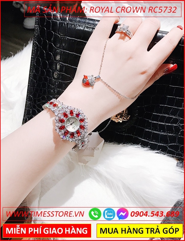Wow Đẹp quá ️Set Đồng hồ Nữ Royal Crown Đính Pha Lê Đỏ