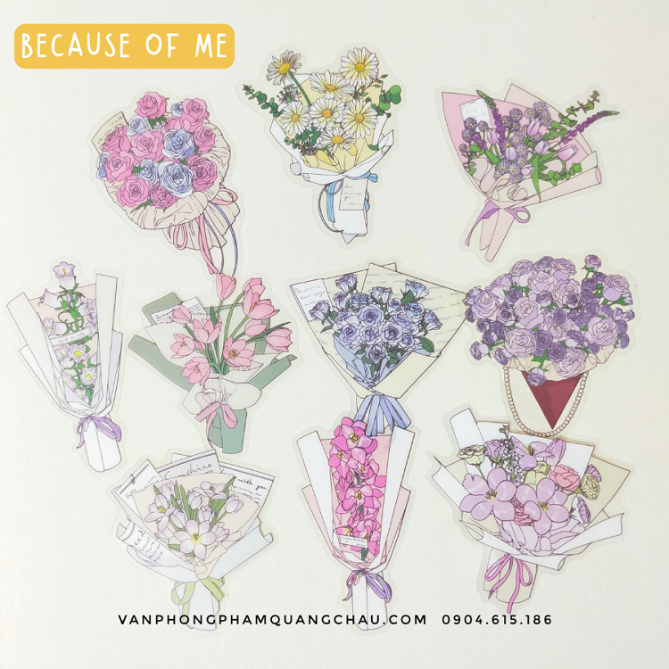 Sticker PET bó hoa trang nhã - (Set 10 hình hoặc 20 hình)