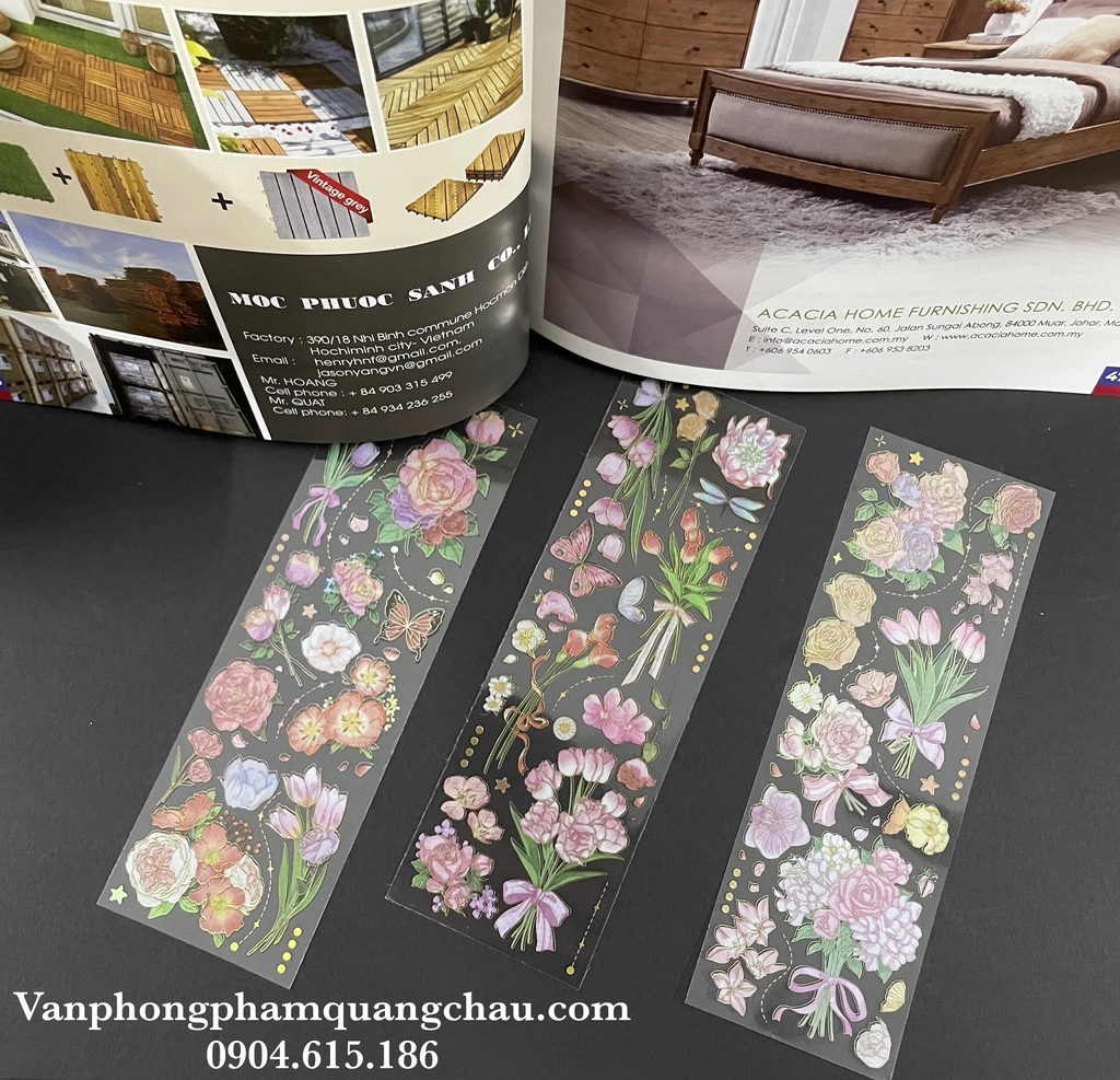 Sticker pet hoa vintage trang trí ánh nhũ - Set 03 tấm