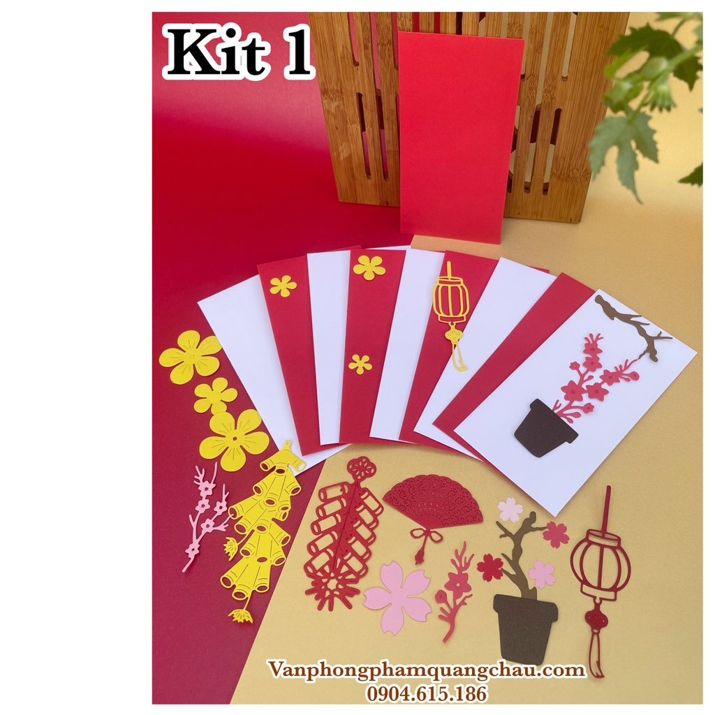 Kit Lì xì tự trang trí - Kit 10 phôi lì xì kèm nguyên liệu_HTK30