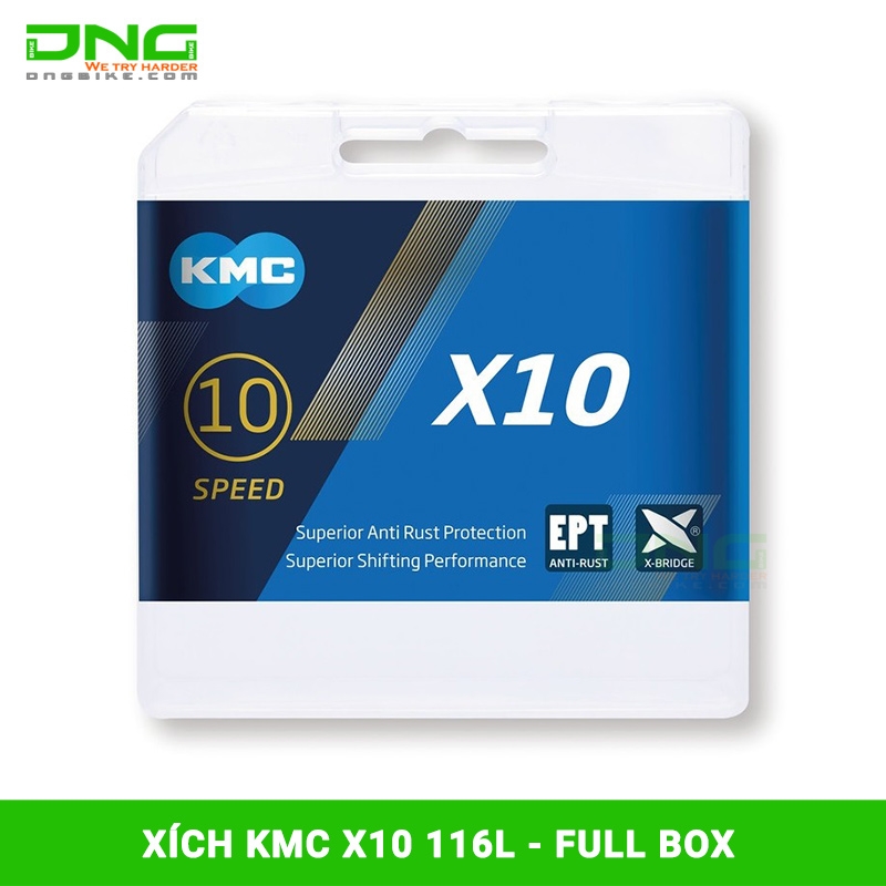 Xích xe đạp KMC X10 116L fullbox - Phụ tùng xe đạp | Nhà phân phối xe đạp thể thao Dngbike.com