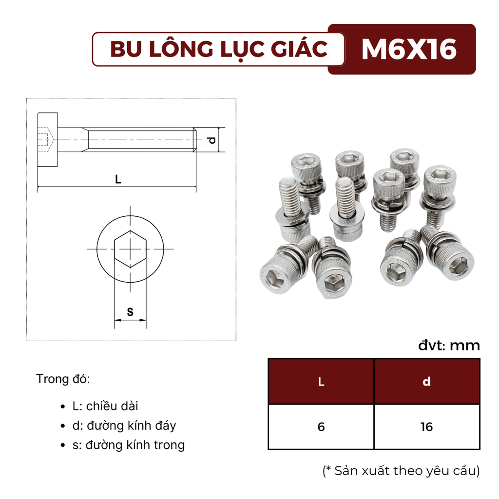Bulong lục giác chìm kèm long đen M8 cơ khí Minh Quân Thiết bị cơ khí ...