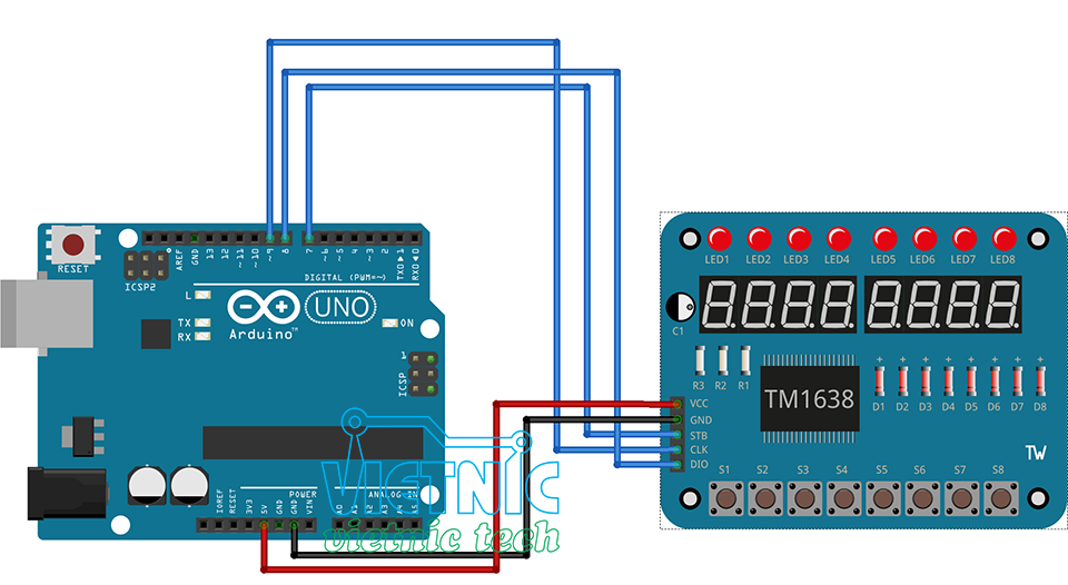 MODULE TM1638 HIỂN THỊ LED 7 ĐOẠN | www.vietnic.vn