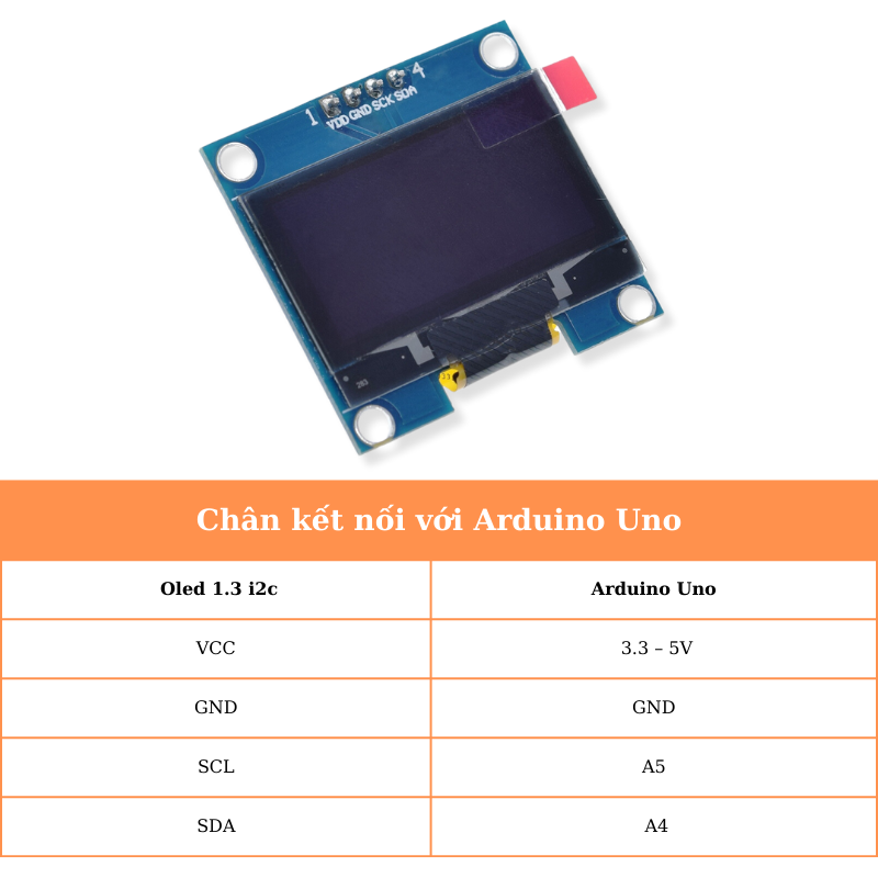 Màn hình Oled 1.3 Inch giao tiếp I2C kết nối mở rộng với arduino uno ...