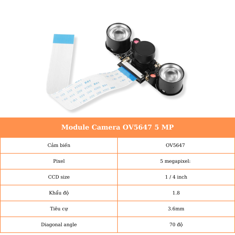 Module Camera OV5647 5 MP Raspberry Pi 70 độ | Linh Kiện Điện Tử 3M