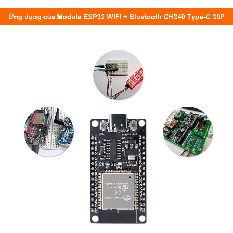 Module ESP32 WIFI + Bluetooth CH340 Type-C 30P | Linh Kiện Điện Tử 3M