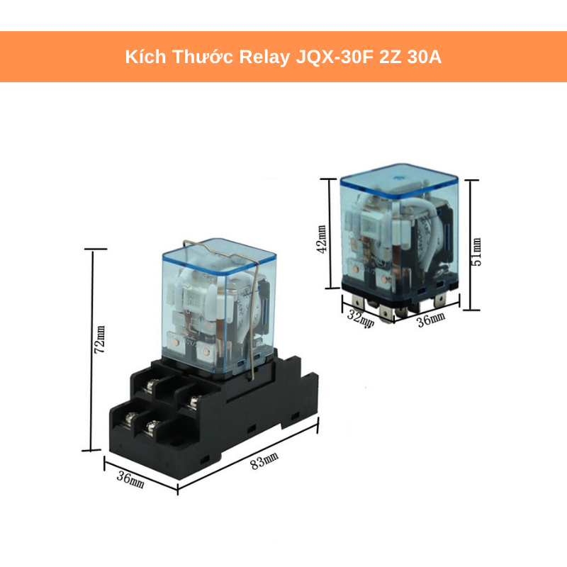 Relay trung gian JQX-30F 2Z 24VDC 30A 8 chân có kèm đế | Linh Kiện Điện Tử 3M
