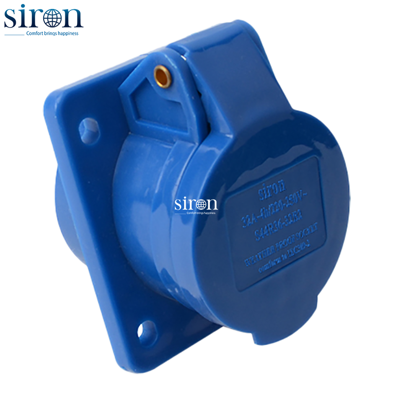 Ổ cắm công nghiệp âm xanh IP44 2P+E 6h 32A 220~250V Siron S44R36-32B2