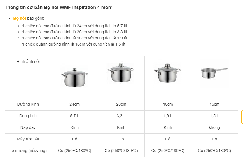 Bộ nồi WMF Inspiration 4 món Shop Hàng Đức