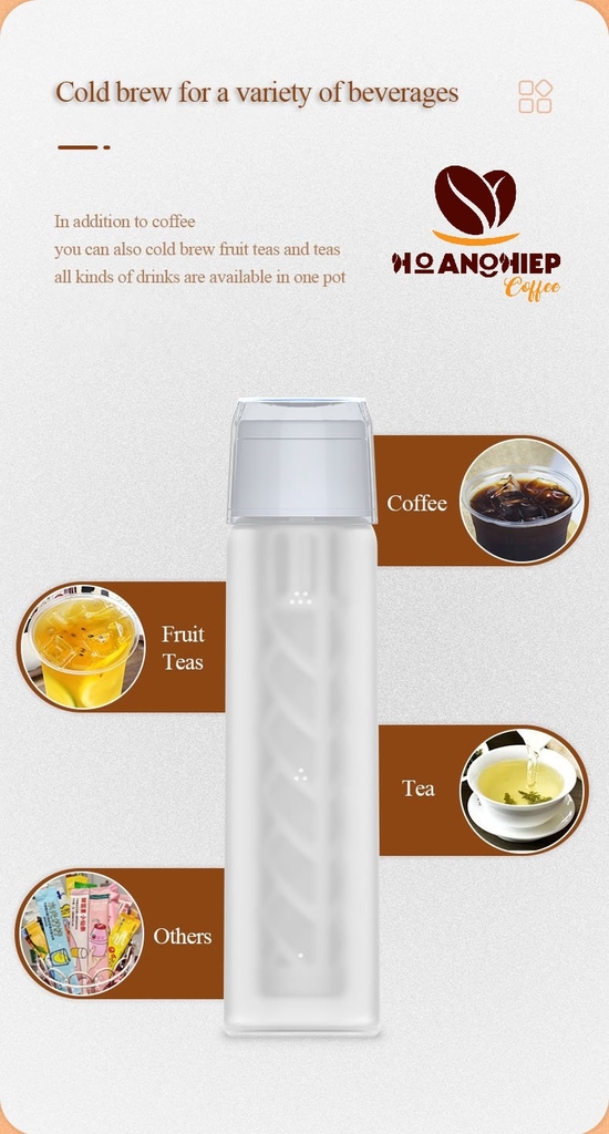 Bình Pha Cà Phê Cold Brew Có Nút Chống Tràn | Hoàng Hiệp Coffee