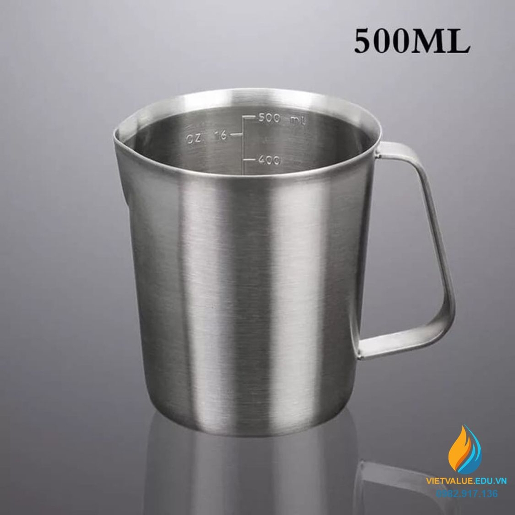 Ca inox 304 có chia vạch, có tay cầm, có mỏ, dung tích 500ml VIETVALUE